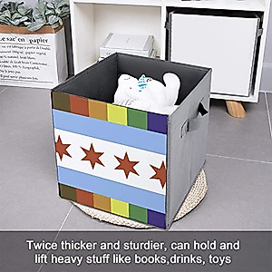 Chicago Pride Flag Rainbow Stripes Collapsible Storage Bins Basics Folding Fabric Storage Cubes Organizer Boxes with Handles