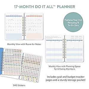 Orange Circle Studio Do It All 2024 Weekly Planner, 17-Month Wire-O Bound Calendar Book with Dotted Grid Week-Per-Spread View & To-Do Lists, Appointment, Budget & Goal Tracker for School/Work, Coral