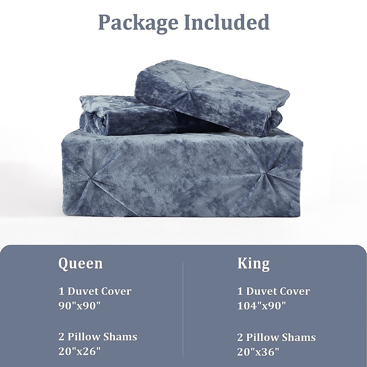 CAROMIO Velvet Duvet Cover Queen Size - Luxury Pinch Pleated Duvet Cover Bedding Set Soft Pintuck Velvet Comforter Cover Set with Corner Ties and Button Closure, Blue, 90"x90"