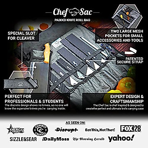 Chef Knife Bag Knife Roll Bag | 9 Slots for Knives Cleaver & Kitchen Utensils | 2 Large Zip Pockets | Padded Shoulder Sling Strap | Best Gift for Professional Chefs & Culinary Students (Grey)