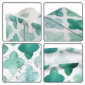 Clastyle Collapsible Green St Patricks Clover Storage Baskets Rectangle Shamrocks Leaf Storage Bin for Bedroom, 15.7 * 11.8 * 11.8 in