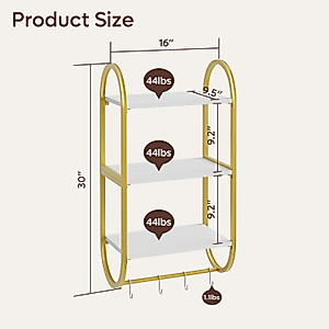 Bestier Floating Shelves for Wall, 3 Tier Wall Shelves for Bathroom with Towel Bar and Hooks, Bathroom Shelves Over Toilet, Modern White