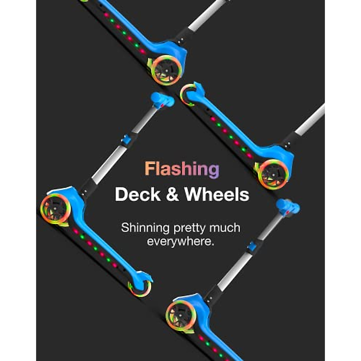 Elecorange Electric Scooter for Kids Ages 4-6, 3 Extra Wide Light Up Wheel & Deck, 3 Adjustable Heights, 5 Mph, Foldable 3 Wheel Electric Scooter for Kids, Toddlers, Boys, Girls Ages 4-8 [Blue]