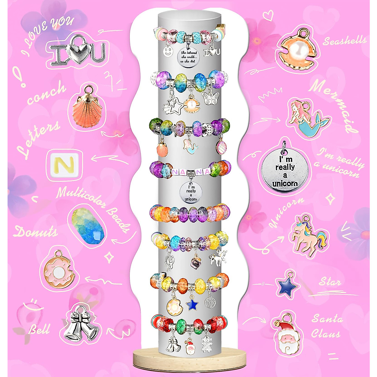 Girls Charm Bracelet Making Kit - 166 Pcs Unicorn Charms Bracelets Kits Kids Jewelry Supplies Make Set DIY Art Craft Set Creative Toys Birthday Gifts for Age 5 6 7 8 9 10 11 12 Year Old Girl Children