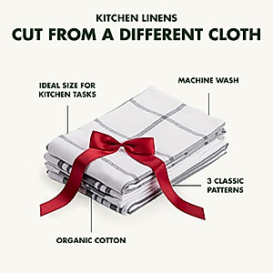 GreenPan 3-Piece Kitchen Towel Set, 20" x 30" Retro-Inspired, Ultra Soft Organic Cotton, Reusable & Durable, Machine Washable, Gray