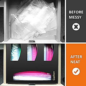 Ziplock Bag Organizer for Kitchen Drawer, Bamboo Organizer, Compatible with Gallon, Quart, Sandwich and Snack Variety Size Bag