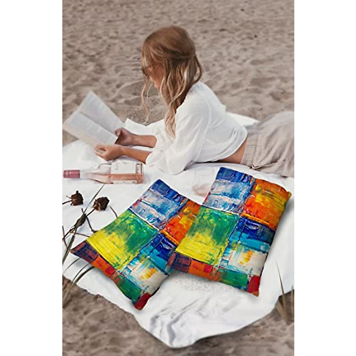 Outdoor Throw Pillow Covers, Colorful Oil Painting Outdoor Waterproof Pillowcases, Pillow Cushions for Patio Furniture Sofa Couch Chairs ( Abstract Art, 20x12inch )