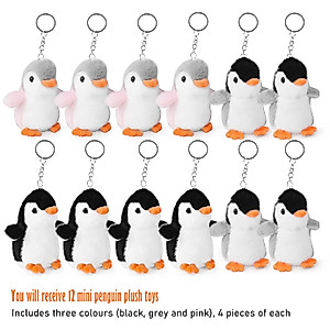 WXJ13 12 Pieces Mini Stuffed Animal Penguin Plush 4.3 Inch Small Penguin Stuffed Tiny Cute Hanging Plush Penguin for Party Favors Decorations Keychain Bag Decor(Black,Grey,Pink)