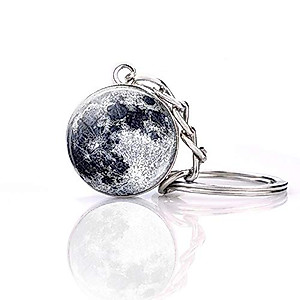 JWPavilion Solar System Planet keychain Accessories Pendant Glow In The Dark Galaxy Crystal Glass Ball Key Chain Rings Creative Gifts For Women Men Charms Luminous Globe Llaveros Keyring(Moon)