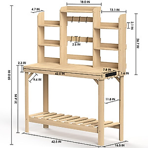Highpro Outdoors Potting Benches Table, Garden Work Table Outside, Wooden Workstation Table with Storage Shelf
