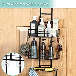 Fogein Over the Door Shower Caddy, Hanging Organizer Shelf Rustproof, Shower Basket with Suction Cup, Bathroom Shower Caddy Over The Door with Hook & Soap Box, No Drilling(3 Tier, Black)