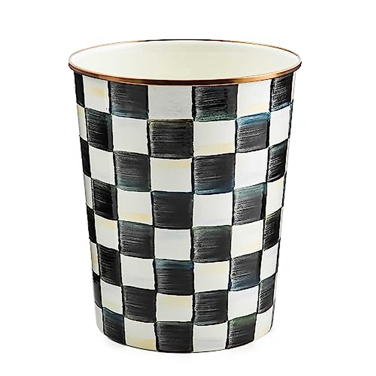 MACKENZIE-CHILDS Courtly Check Enamel Waste Bin, Decorative Trash Can for Bathroom or Bedroom