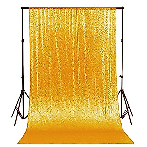 AMZLOKAE Sequin Backdrop Curtain Gold 4FTx7FT Shimmer Curtain Panels Photography Backdrop Sequin Fabric Backdrop Baby Shower Curtains Glitter Backdrop for Wedding/Party