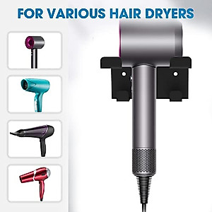 Hair Dryer Holder Wall Mounted - Hanging Blow Dryer |Blow Dryer Holder Rack for Dyson Supersonic Hair Dryer Stainless Steel , Hair Dryer Rack for Bathroom (Black)