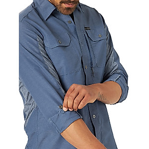 ATG by Wrangler Men's Long Sleeve Mixed Material Shirt, Vintage Indigo, Large