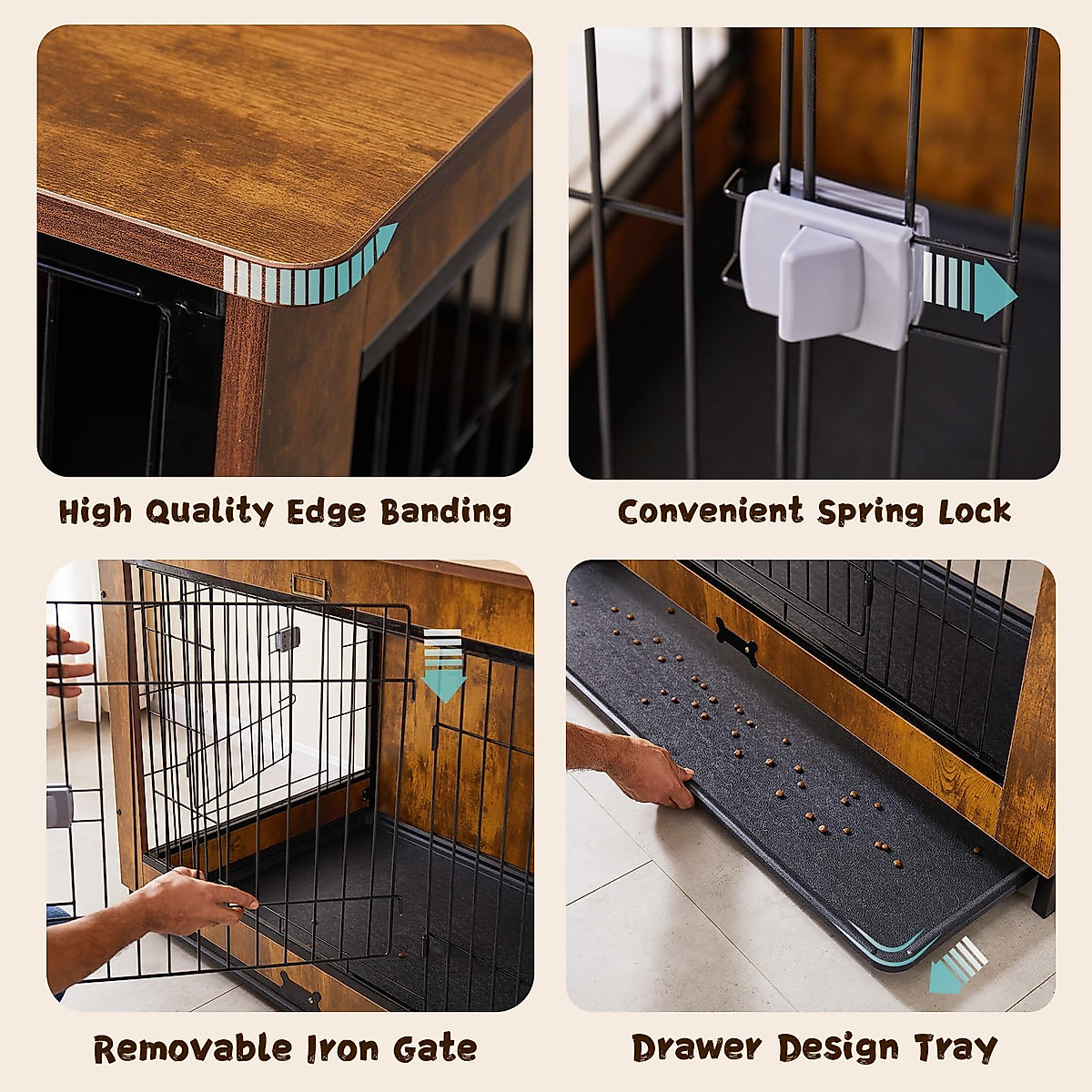 COPAW Dog Crate Furniture - 27 Inch Wooden Wire Pet Kennels with Double Doors Cushion and Removable Tray Wooden Indoor Decorative Pet House End Table Furniture Style Dog Crate for Small to Large Dog