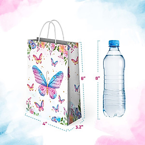 Butterfly Party Bags Pack of 16 – Printed Butterfly Gift Bags with Handles – Sturdy Butterfly Goodie Bags for Treats & Gifts | Stylish Butterfly Candy Bags, Ideal for Any Butterfly Themed Party