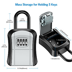 AMIR Key Lock Box for Outside, NEW VERSION Lock Box for House Key, 4-Digit Combination Security Lockbox, Portable Wall Mounted Storage Lock box for Home, Realtors Garage Spare Keys