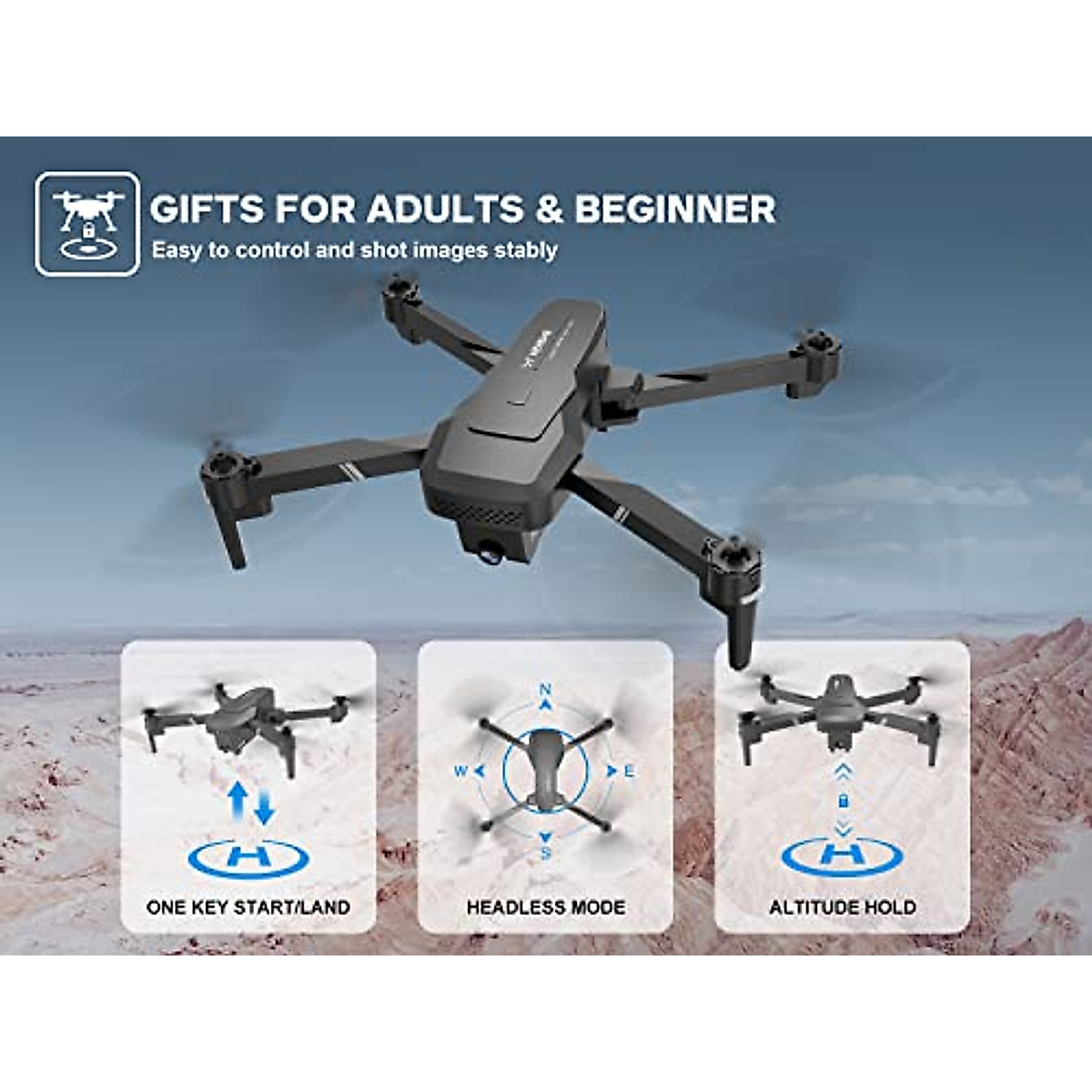 NEHEME Drones with Camera for Adults, NH760 1080P FPV Drone for Kids Beginners, Foldable WIFI RC Quadcopter with 2 Batteries for 32 Min Flight, Carrying Case, Altitude Hold, Toys Gifts for Boys Girls