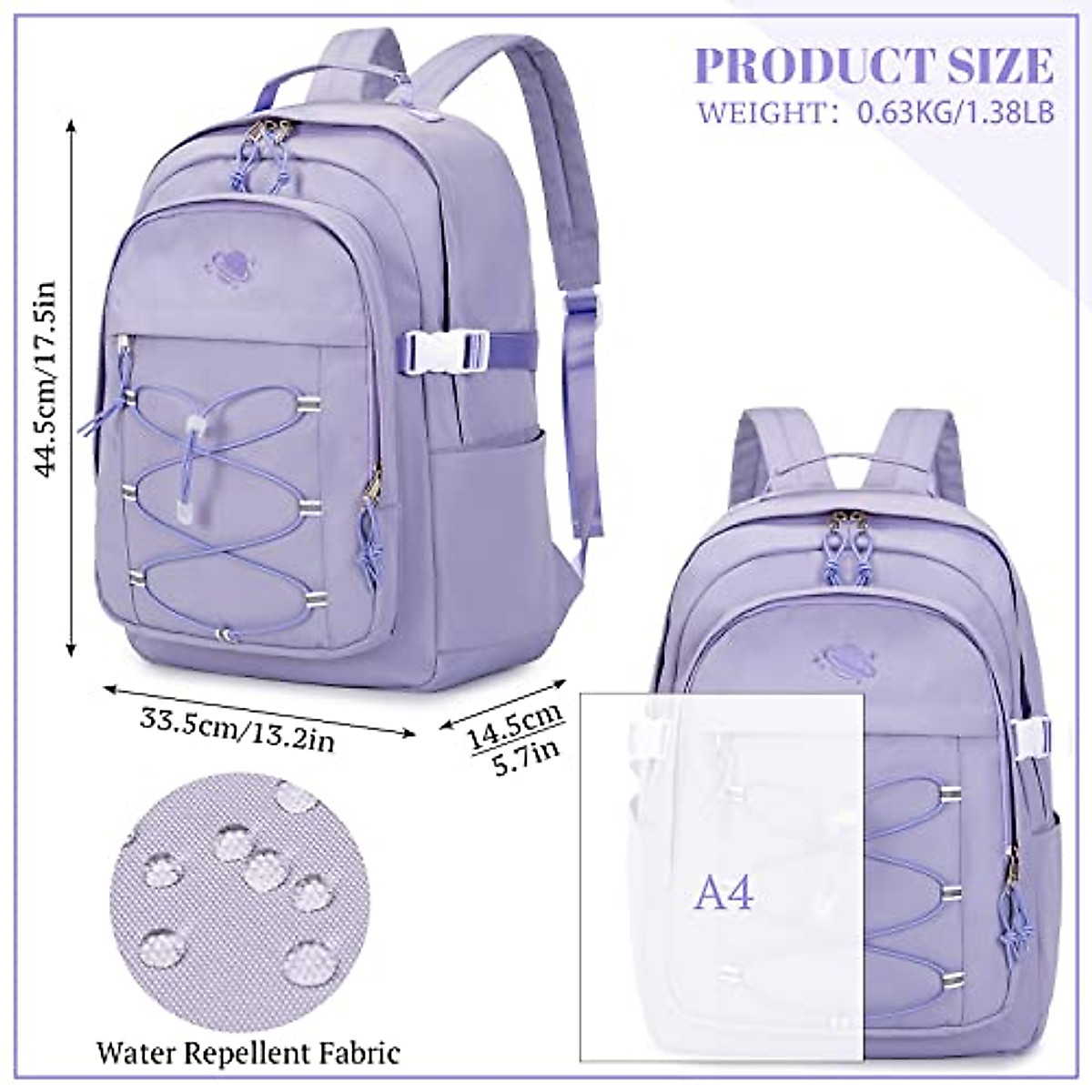 MIRLEWAIY Children School Bag Laptop Backpack Teen Girl School Backpack Women Bookbag Student Daypack with Planet embroidery, Taro purple