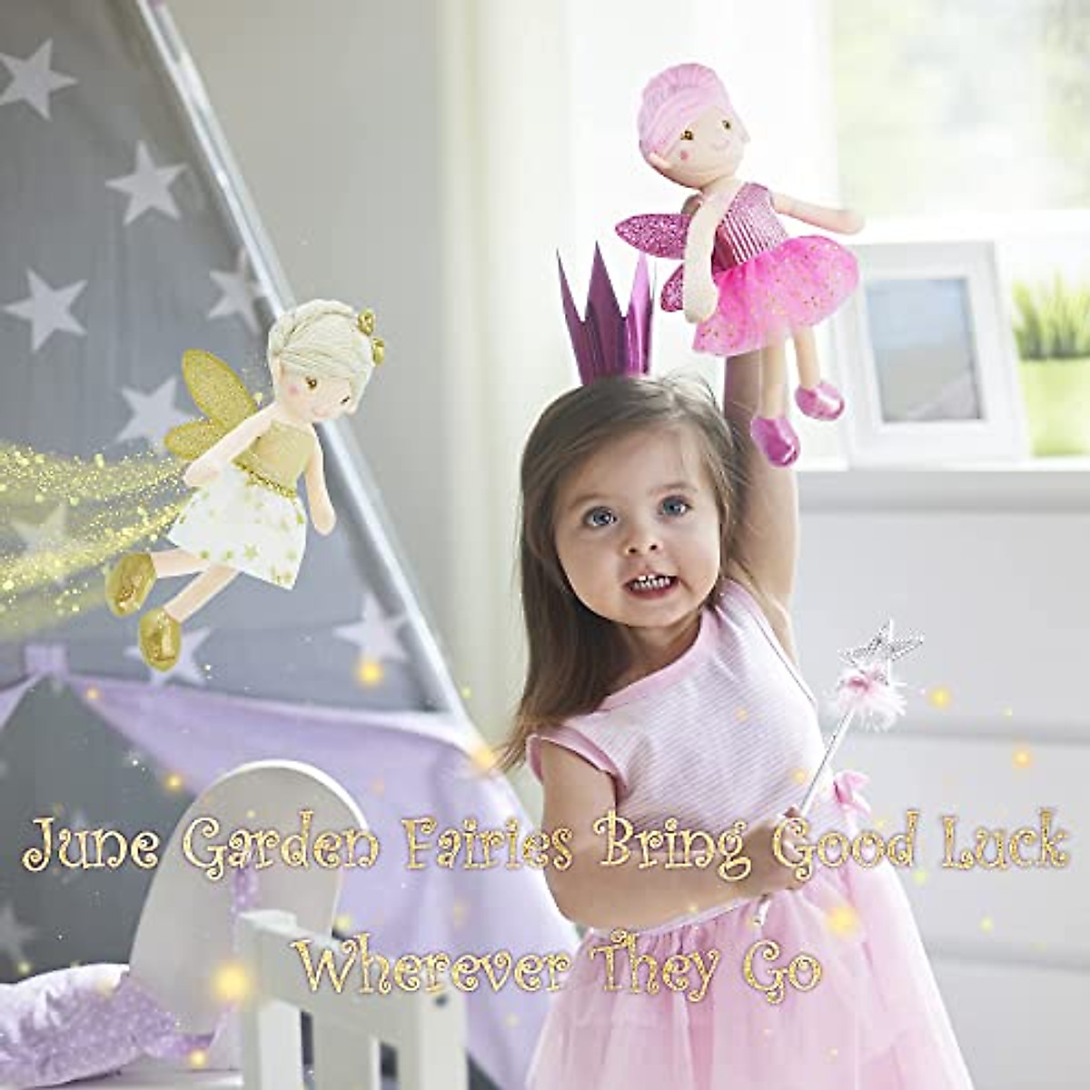 June Garden 12" Enchanted Garden Fairy Doll Elida - Plush Stuffed Soft Doll Girl Gift - Pink Outfit and Wings