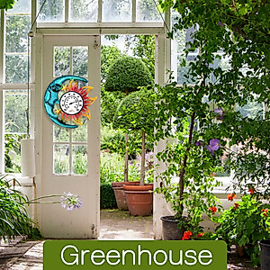 Large Number Indoor Outdoor Thermometer, Celestial Sun and Moon Decor Wall Thermometer for Patio, Outside, Inside, Home, Garden, Room, Window, Greenhouse (15")