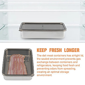 Bacon Container for Refrigerator with Lid Stainless Steel Deli Meat Storage Containers for Fridge Anti Slip and No Stick Keep Fresh Kitchen Food Storage Containers(Silver)