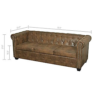 vidaXL Chesterfield Sofa 3-Seater Home Living Room Sofa Loveseat Chaise Longue Faux Leather Brown