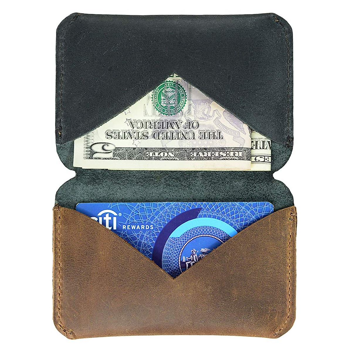 Hide & Drink, Leather Bicolor Card Holder, Holds Up to 8 Cards Plus Folded Bills, Wallet Cash Organizer, Handmade, Multicolor