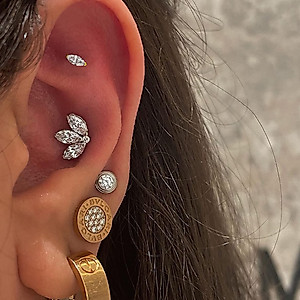 KaseStyle G23 Titanium Threadless Push-in Labret Lip Monroe Tragus Earrings Clear CZ Push Back Stud Helix Piercing Jewerly for Men Women (A,8mm 16G Gold)