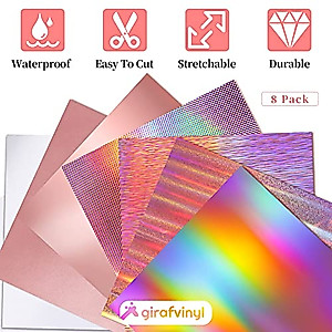 GIRAFVINYL Holographic Vinyl Rose Gold Permanent Vinyl Adhesive Vinyl for cricut 12” X 12” 6Pcs Vinyl for Decor,Car,Home,Tumblers