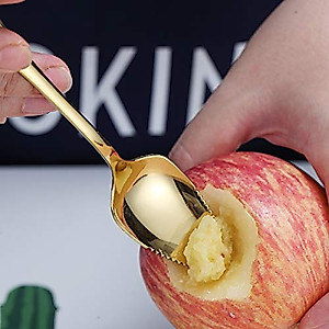 Gold Grapefruit Spoons 5 Pieces Set, 4 Stainless Steel Grapefruit Spoon And 1 Grapefruit knife With Titanium Plating, Grapefruit Utensil Set, Serrated Edges Spoon pack of 5 (Gold)