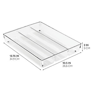 iDesign Linus Plastic Kitchen Drawer Utensil Organizer, Divided Storage Container for Silverware, Spatulas, Gadgets, 3.8" x 10.5" x 2" - Clear