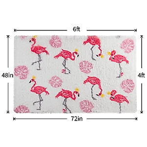 Keeko Premium Pink Flamingo Fluffy Area Rugs High Pile Printed Carpet, Flamingo Indoor Fuzzy Plush Girls Rug for Bedroom Kids Nursery Living Room Decor, 4×6 Feet Pink and White