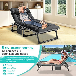 ABORON Adjustable Recliner Patio Chair with Mattress, 3in1 Heavy Duty Outdoor Lawn Garden Lounge Chair, Oversized Folding Portable Camping Chair (Recliner Chair, Atramentous Bed & Black Pad)