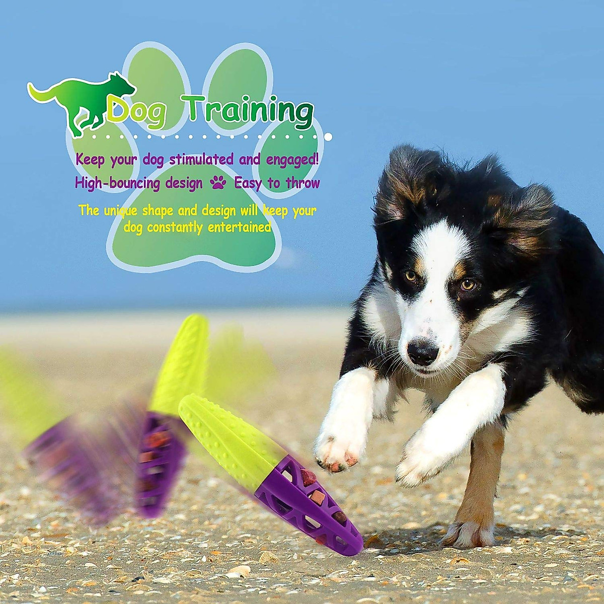 Fluffy Paws – Stick-Shaped Dog Squeaky Toy for Small-Medium Puppy & Dogs | Dental Dog Treat Chew Toy Helps Massage Dogs Gums, Good for Aggressive Chewers | Green/Purple