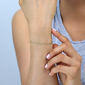 Nuragold 10k Yellow Gold 2.5mm Figaro Chain Link Bracelet or Anklet, Mens Womens Jewelry 7" 7.5" 8" 8.5" 9"