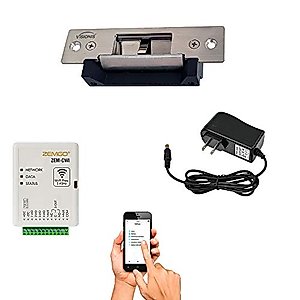 Zemgo FPC-8419 Smart Mobile WiFi Controller for Access Control with Android + Apple App, Web Browser + Smartphone Remote Viewing, 770lbs Electric Door Strike Fail Safe Fail Secure + Power Supply