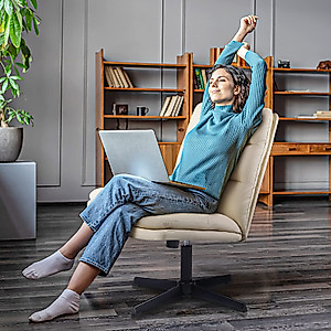 PU-Padded High-Back Armless Office Desk Chair - Modern Swivel Vanity Chair with Rocking Design, Wide Seat & No Wheels for Home Office Tasks by