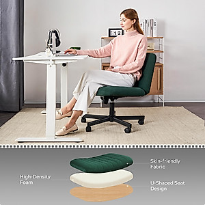 EYYTHUNG Crossleg Chair with Wheels Wide Seat Home Desk Criss Computer Chair Velvet Swivel Side Vanity Chair Green for Girl