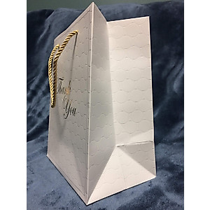 MODEENI White Thank You Gift Bags with Handles 12 Pcs Paper Medium 8x10 Fancy Gold Foil Luxury Event Shopping 8x5x10 Premium Quality Cute Matte Modern Elegant Embossed Birthday Merchandise Clothing Business Wedding