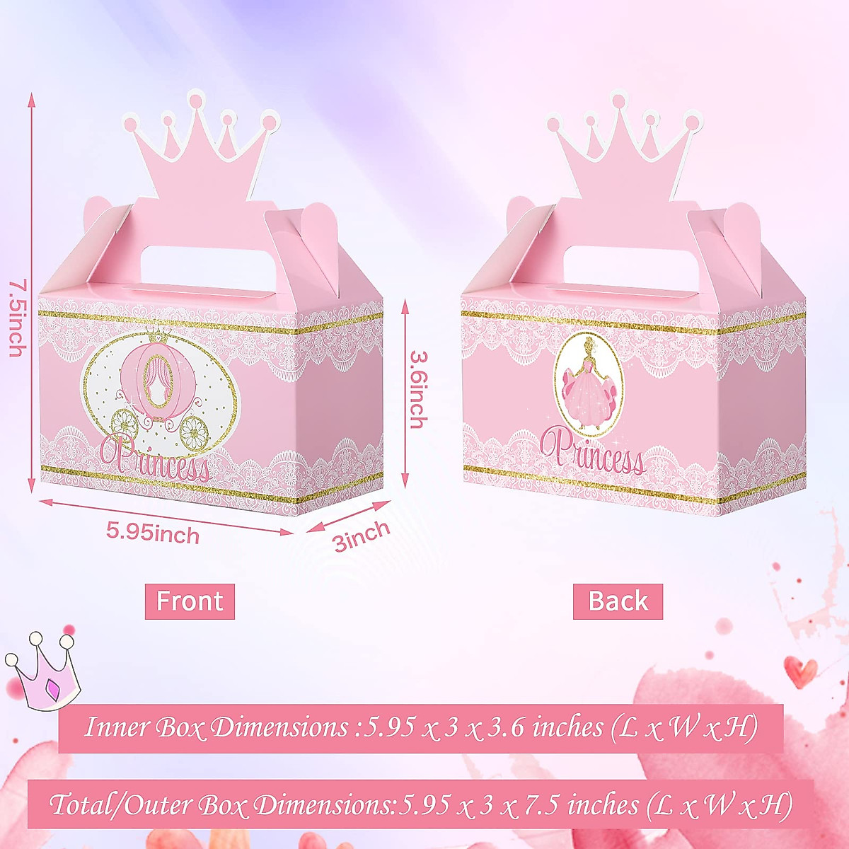 Outus 12 Pieces Little Princess Crown Treat Box Princess Decoration ...