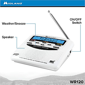 Midland - WR120, NOAA Emergency Weather Alert Radio - S.A.M.E. Localized Programming, Trilingual Display, 60+ Emergency Alerts, & Alarm Clock (WR120C - Clam Packaging)