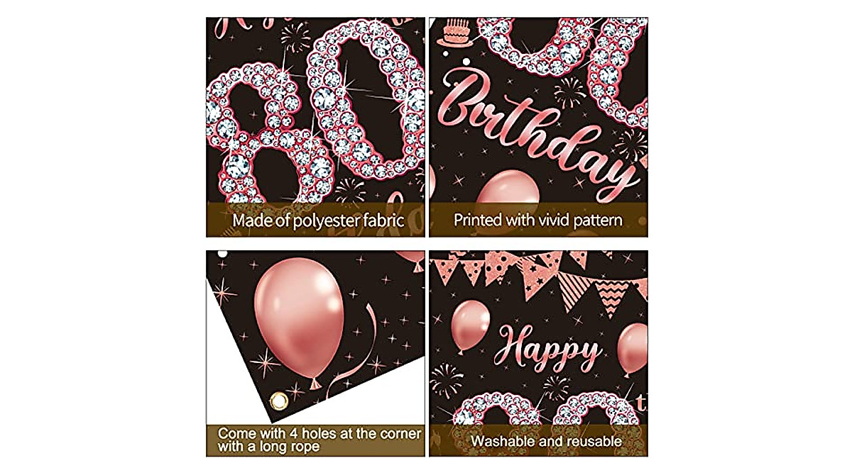 Rose Gold 80th Birthday Door Banner Decorations for Women