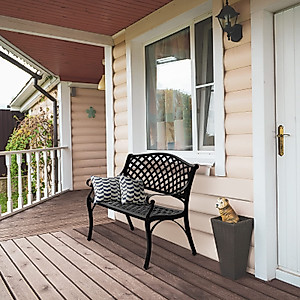 VINGLI 40.5" Outdoor Bench Patio Garden Bench, Anti- Rust Cast Aluminum Patio Bench Front Porch Bench for Yard Lawn Entryway Deck, Black