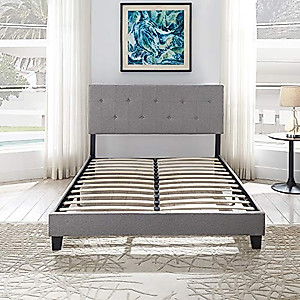 King Size Bed Frame, Upholstered Platform Bed Frame with Button Headboard, Strong Wood Slats Support, No Box Spring Needed, Noise Free, Easy Assembly (Dark Grey),King,Dark Gray,Bed Frames-002