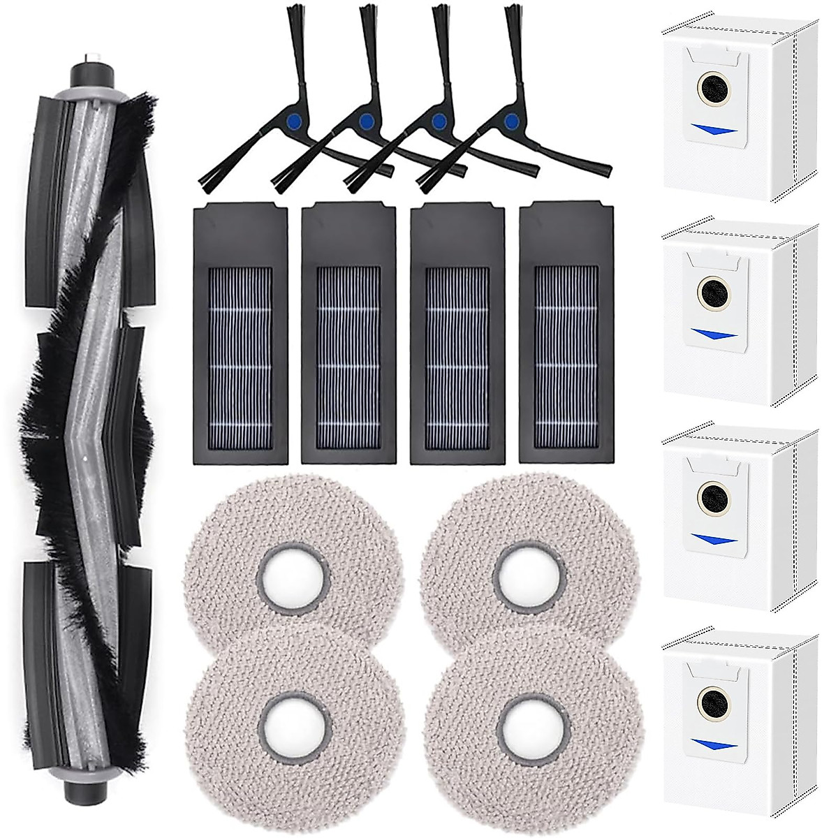 17pcs Replacement Parts for Ecovacs Deebot X2 / X2 Omni / X2 Pro / DEX86 Vacuum Cleaner Accessories, 1 Main Brush, 4 Side Brush, 4 Hepa Filters, 4 Dust Bags, 4 Mop Cloths