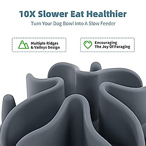 Jaoul Slow Feeder Dog Bowls Insert, Puzzle Slow Feeder with 51 Octopus Suction Cups for Medium Large Size Dog Bowls Over 6.5" Wide (Grey)