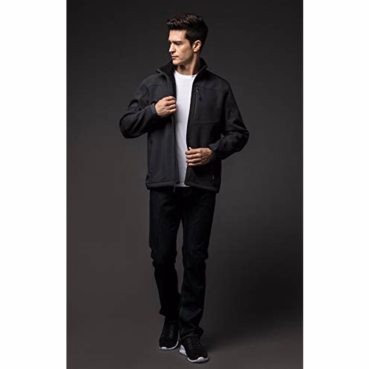 TSLA Men's Full-Zip Softshell Winter Jacket, Waterproof Fleece Lined Athletic Jacket, Outdoor Sport Windproof Jackets, Active Dark Grey, Medium