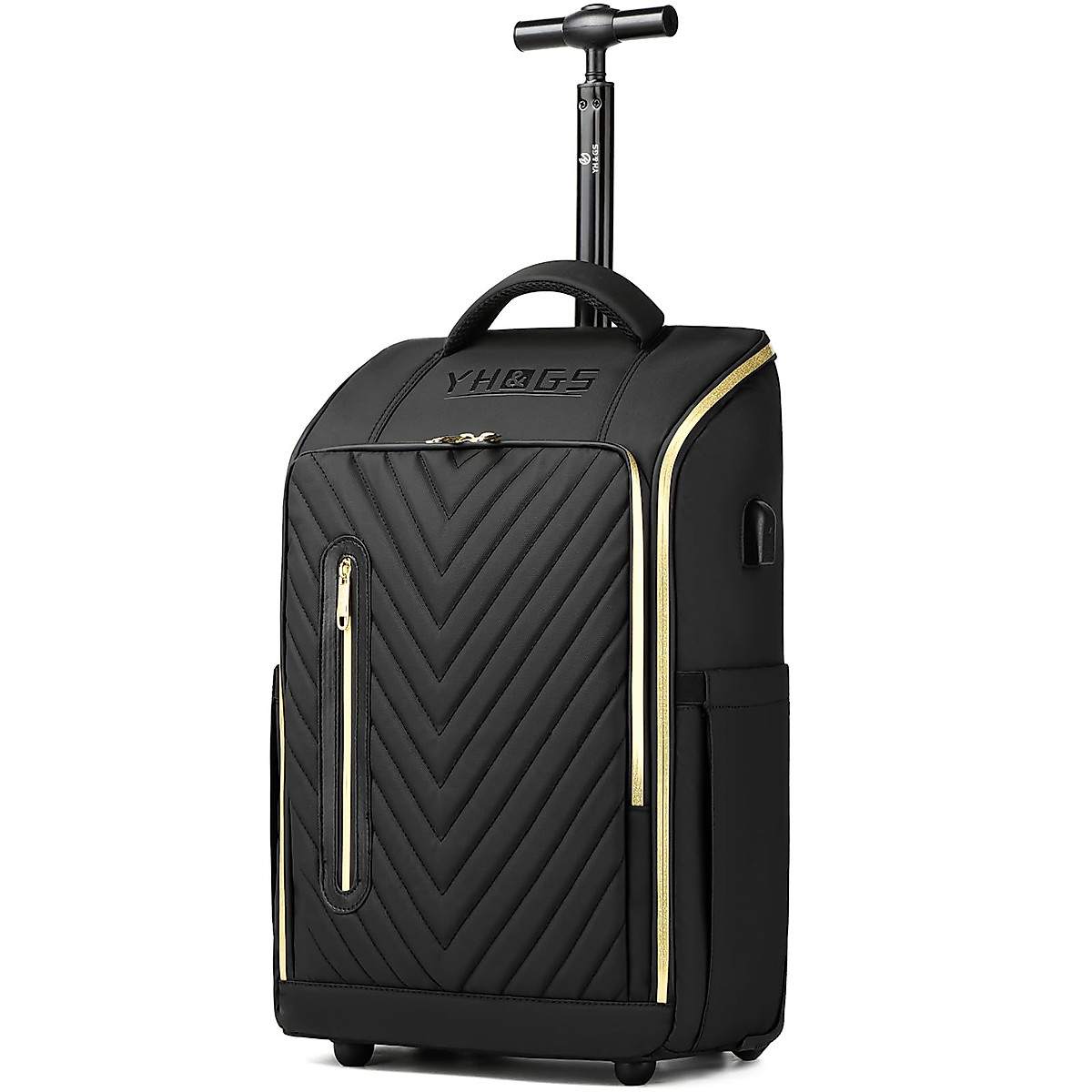 GOTECH Rolling Backpack, Waterproof Backpack with Wheels for Business Commuter, Carry on Backpack with Laptop Compartment, Fit 15.6/18 Inch Laptop, Wheeled Backpack for Adults (Gold Black)